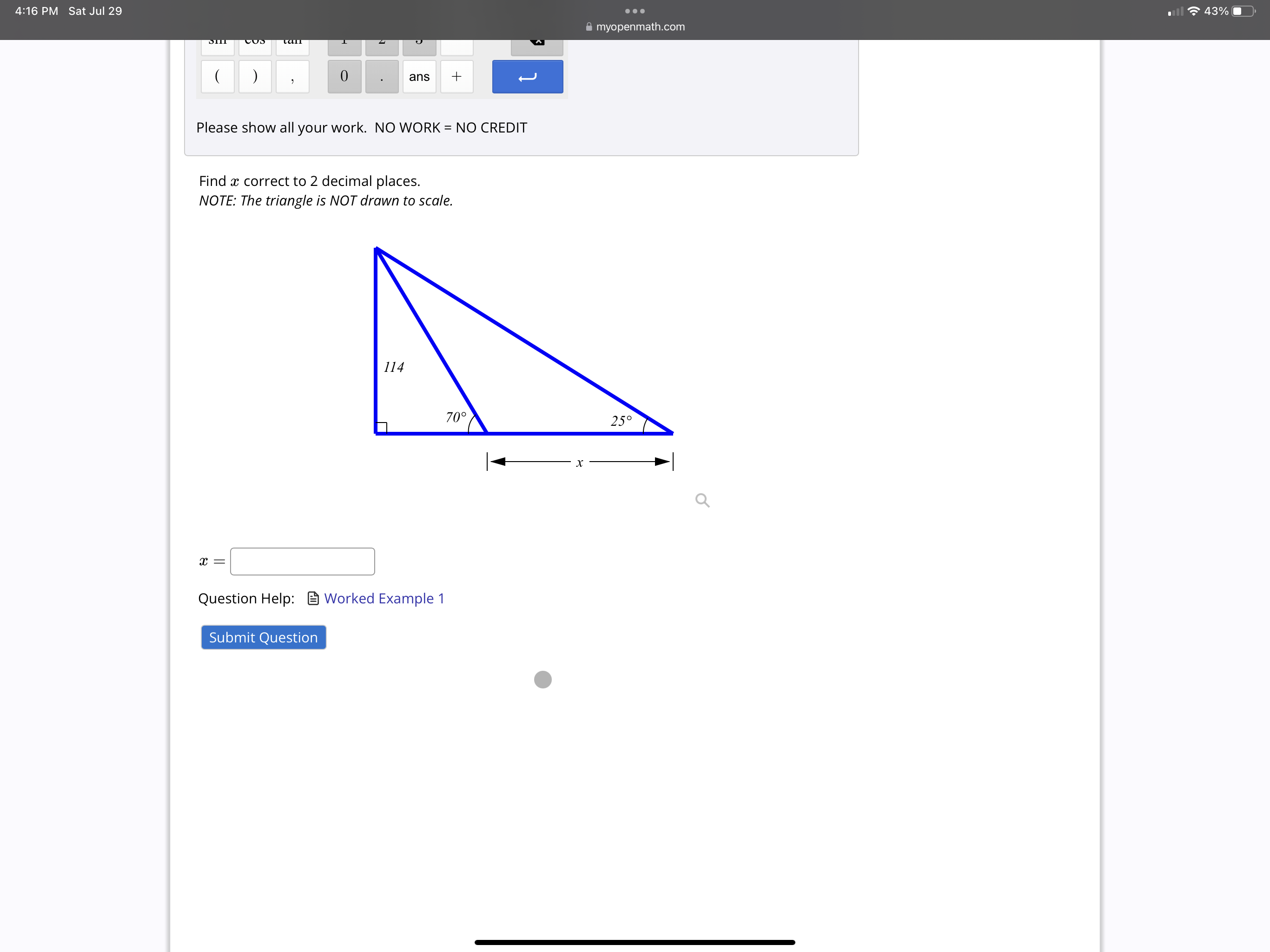 Solved Please show all your work. NO WORK = NO CREDIT Find x | Chegg.com