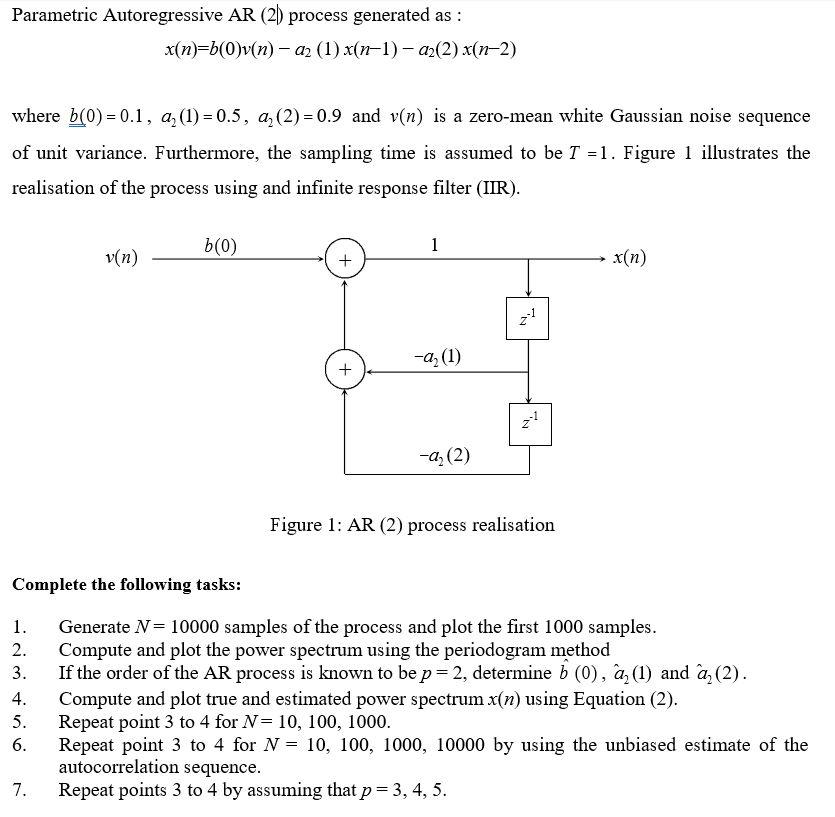 Parametric Autoregressive AR (2) process generated as | Chegg.com