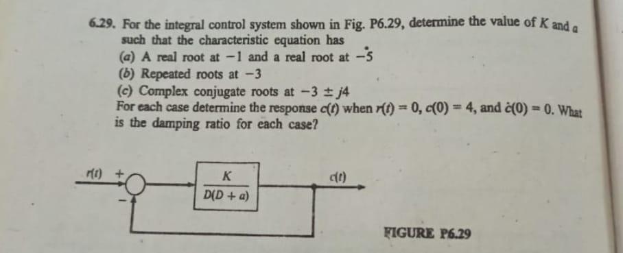 Solved 6.29. For the integral control system shown in Fig. | Chegg.com