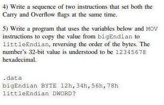 Solved 4) Write a sequence of two instructions that set both | Chegg.com