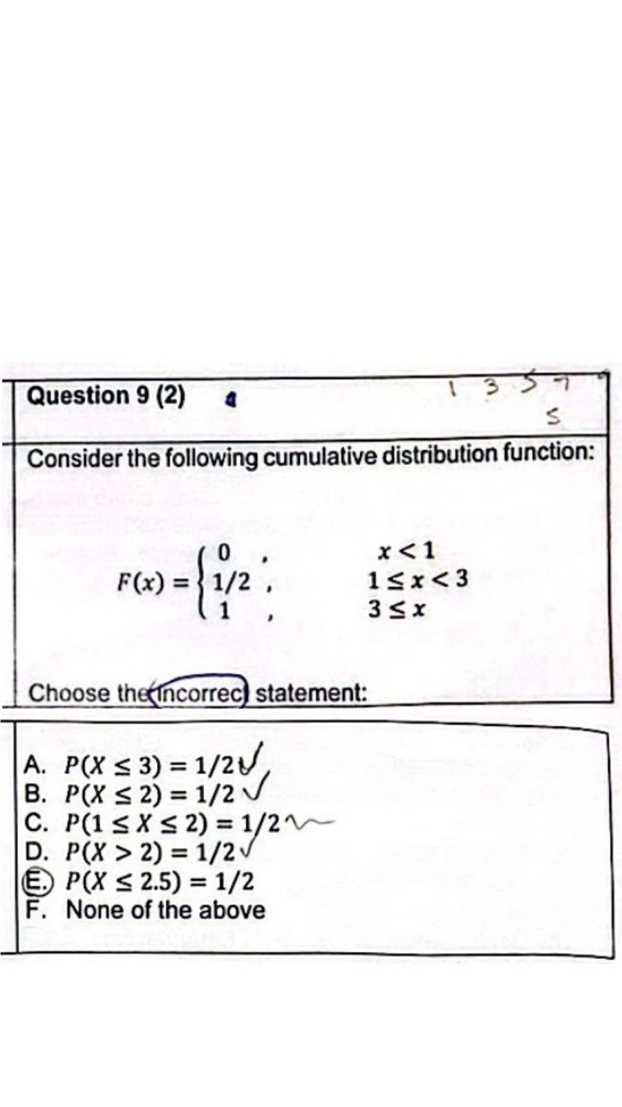 Solved Question 9 (2)Consider the following cumulative | Chegg.com