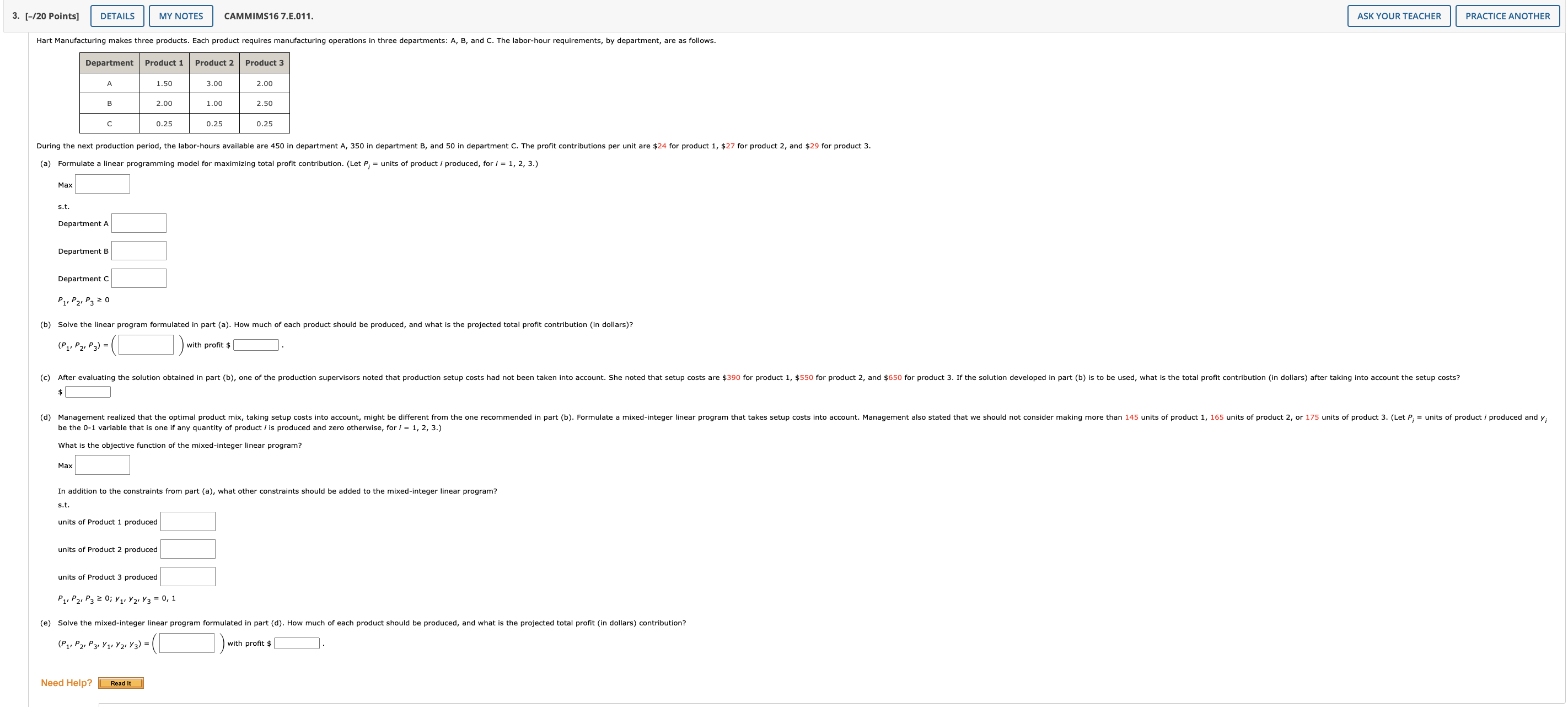 Solved [-/20 ﻿Points]CAMMIMS16 7.E.011.Hart Manufacturing | Chegg.com