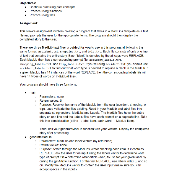 Solved Objectives: - Continue practicing past concepts - | Chegg.com