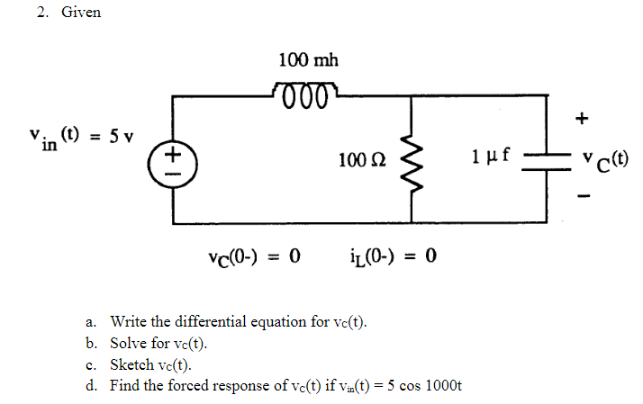 Solved 2. Given a. Write the differential equation for v(t). | Chegg.com