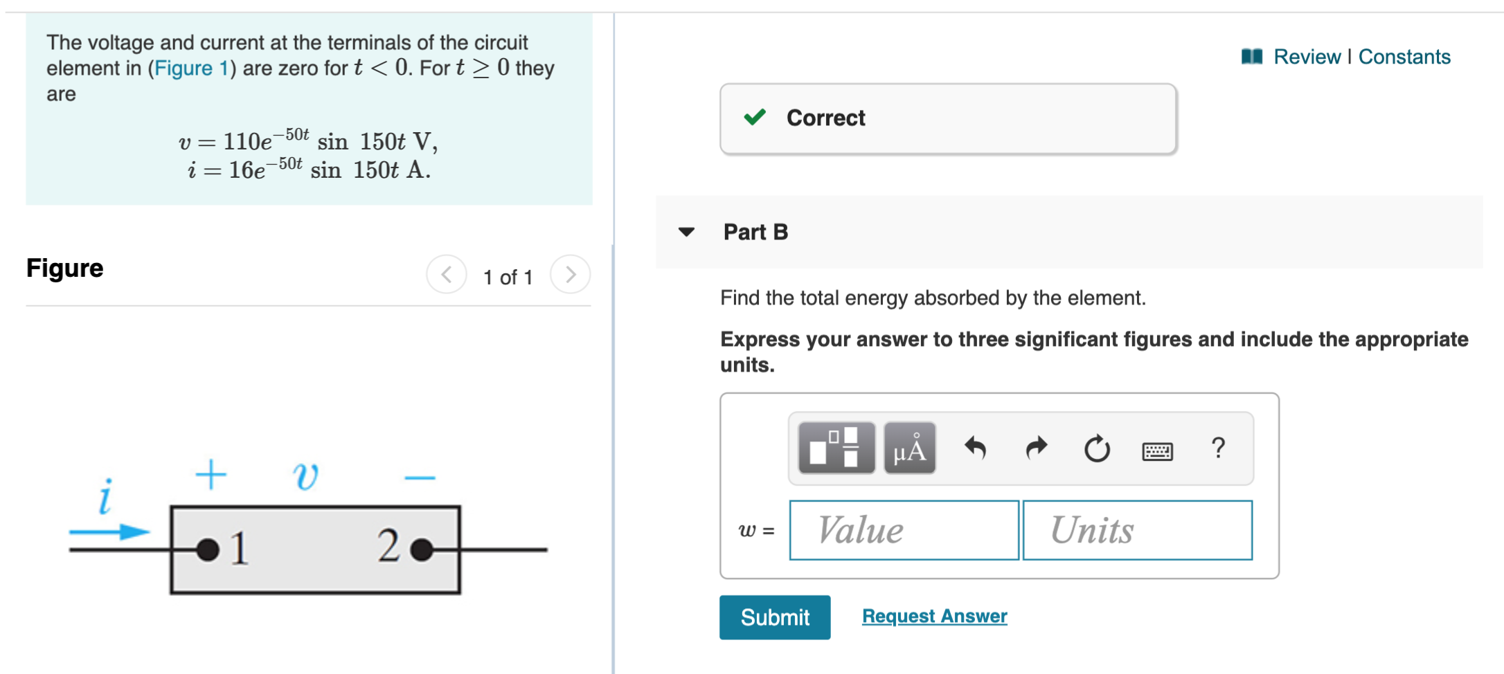 Solved The voltage and current at the terminals of the | Chegg.com