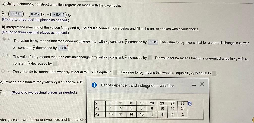 Solved a) Using technology, construct a multiple regression | Chegg.com