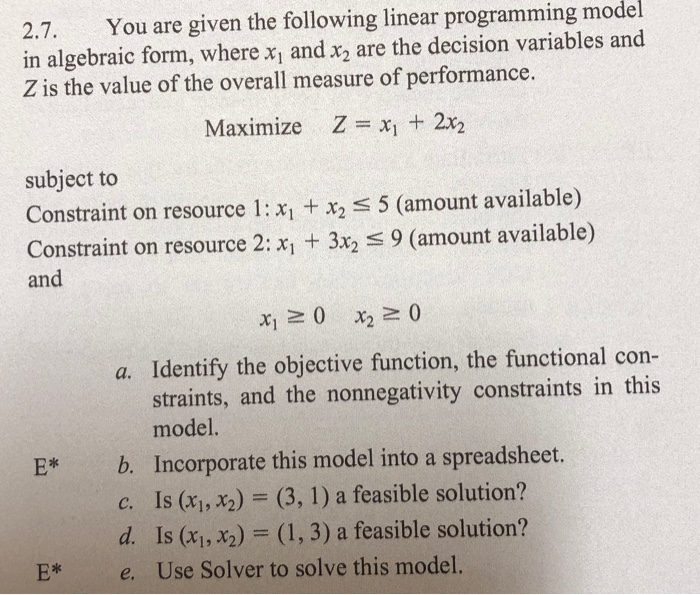 Solved 27 You Are Given The Following Linear Programming 9258