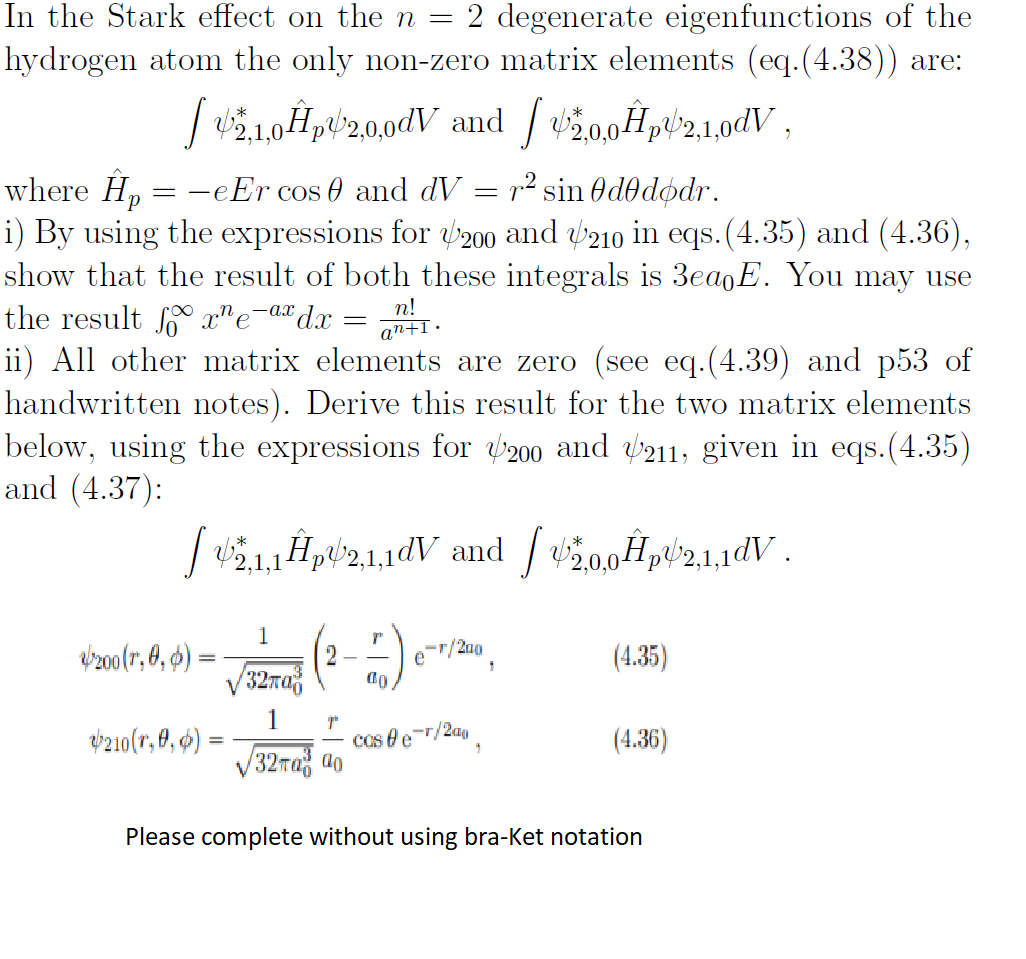 Solved where HP In the Stark effect on the n = 2 degenerate | Chegg.com