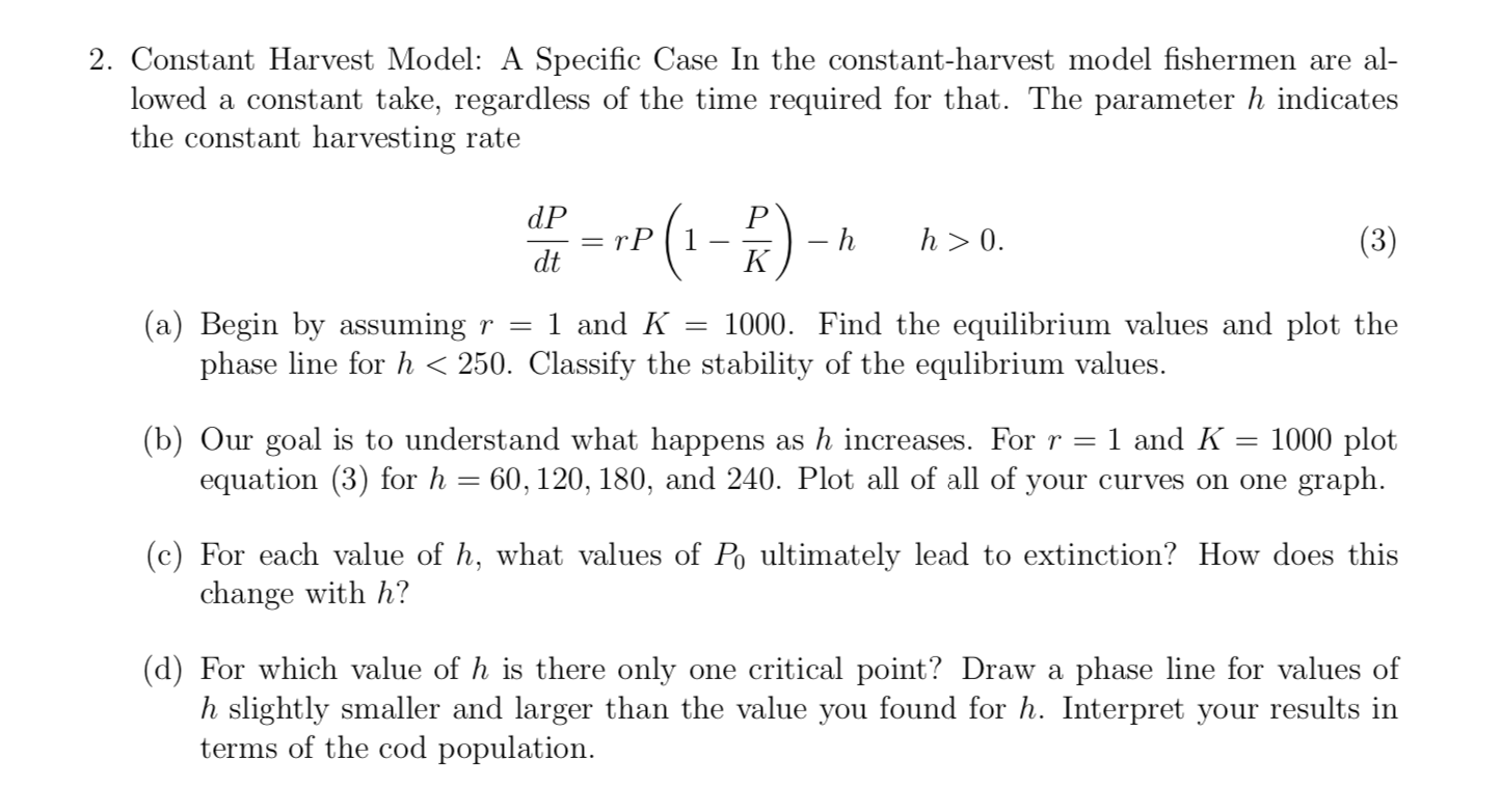 2. Constant Harvest Model: A Specific Case In the | Chegg.com