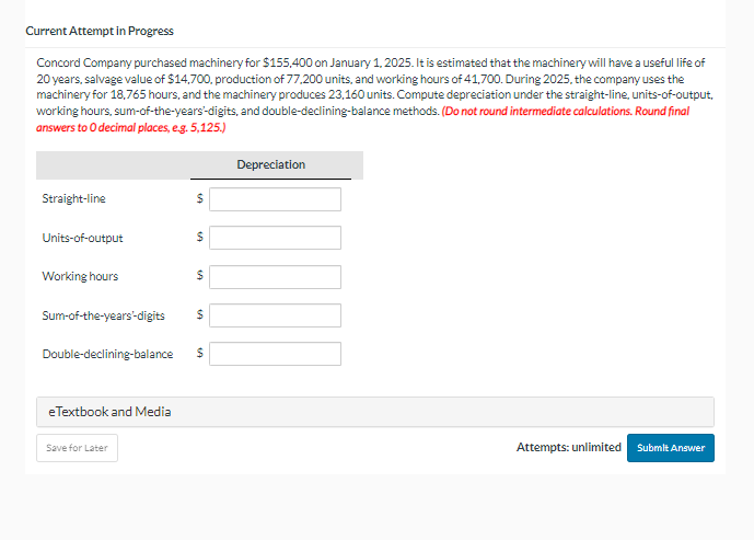 Solved Concord Company purchased machinery for $155,400 on | Chegg.com