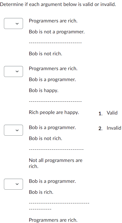 Solved Determine if each argument below is valid or invalid. | Chegg.com