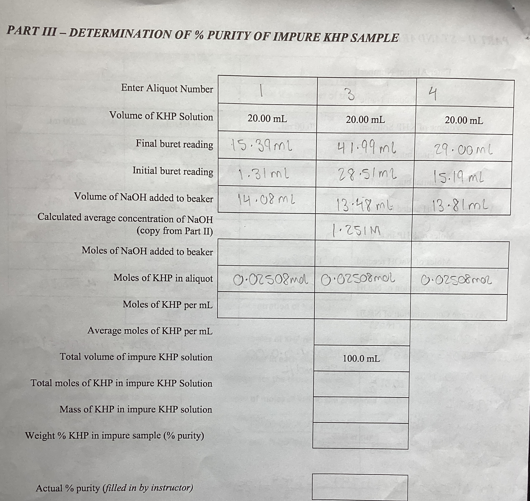 Solved PART II - STANDARDIZATION OF UNKNOWN NaOH | Chegg.com