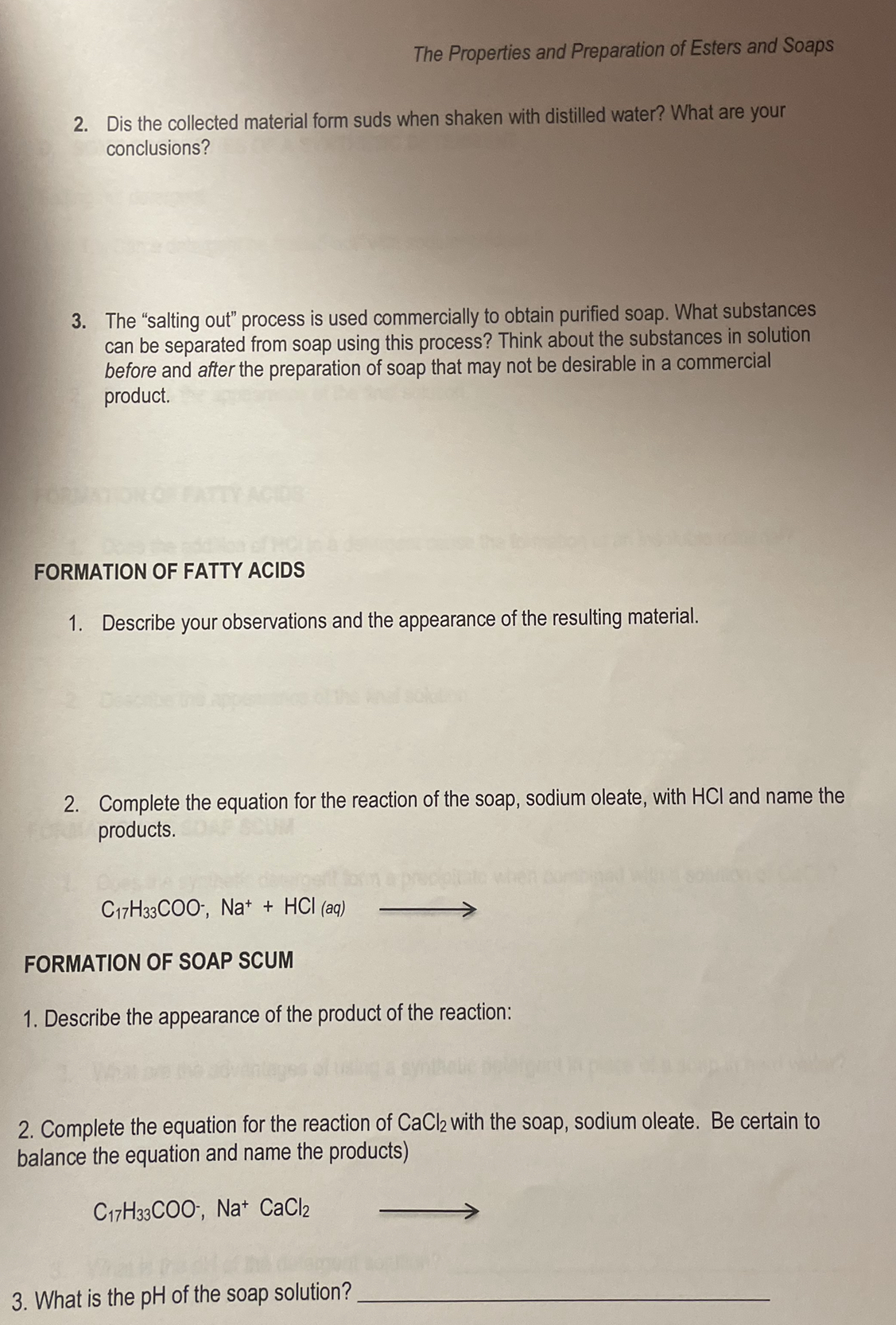 Solved 2. Dis the collected material form suds when shaken | Chegg.com