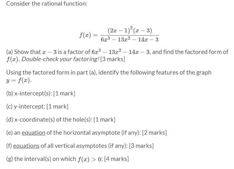 Solved Consider the rational function: f(x) = (24 – 1)?(x – | Chegg.com