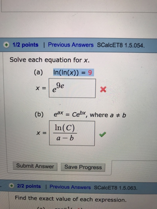 Solved 112 points | Previous Answers SCalcET8 1.5.054. Solve | Chegg.com