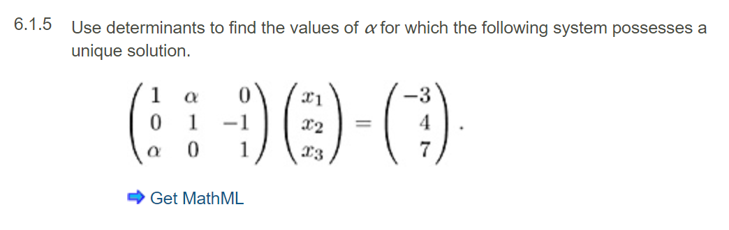 Solved 6.1.5 Use determinants to find the values of a for | Chegg.com