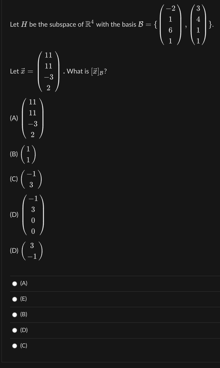 Solved Let H ﻿be the subspace of R4 ﻿with the basis | Chegg.com