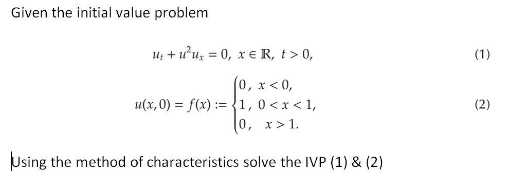 Solved Given the initial value problem ut + u’ux = 0, XER, t | Chegg.com