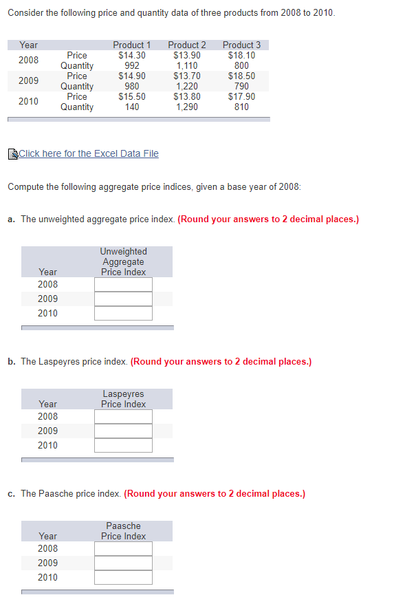 Solved Consider the following price and quantity data of | Chegg.com