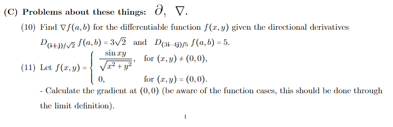 Solved Problems about these things: ∂,∇. (10) Find ∇f(a,b) | Chegg.com