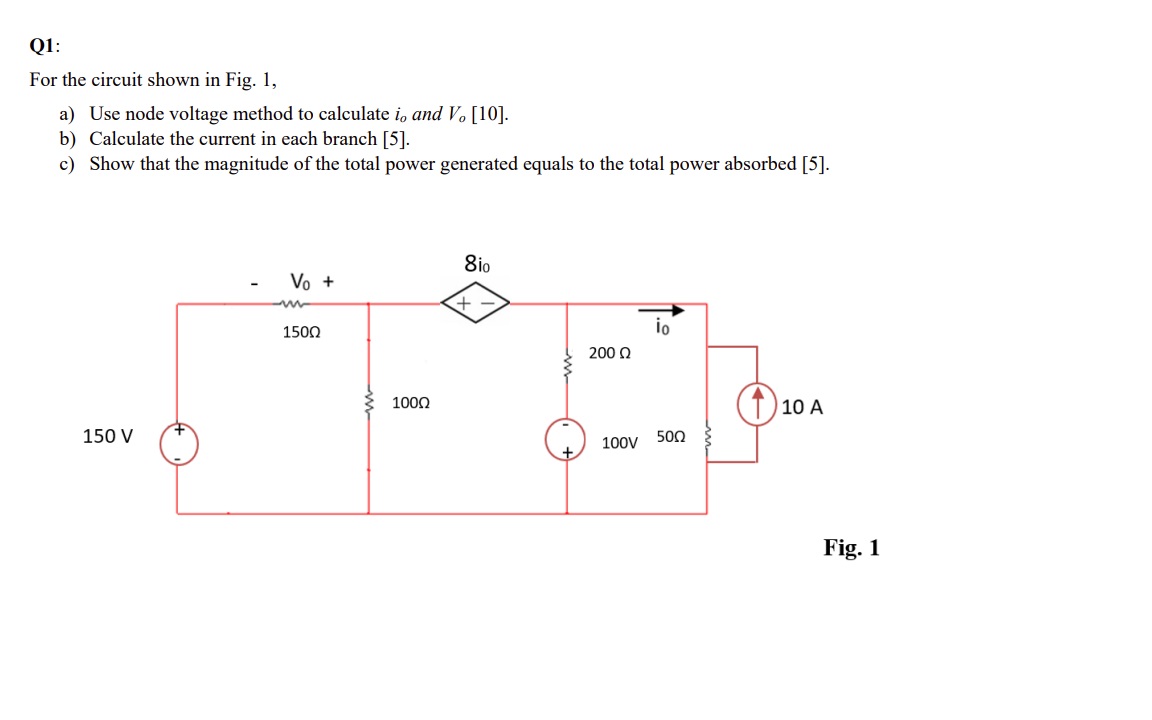 Q1 For The Circuit Shown In Fig 1 A Use Node 