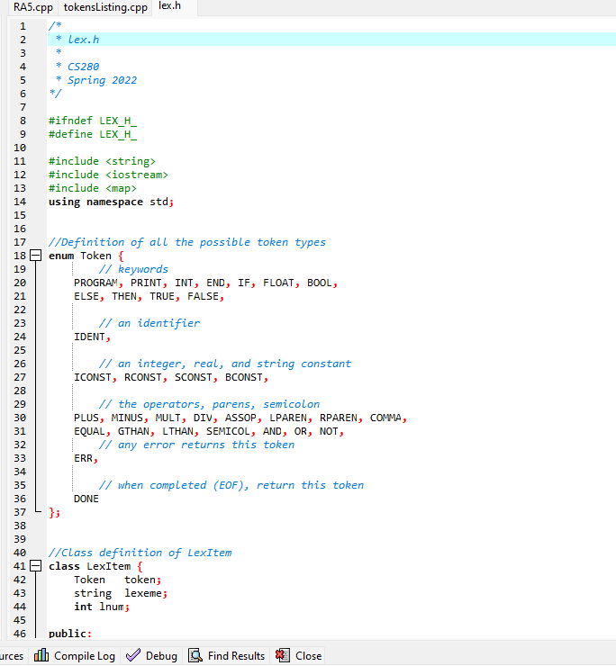You are given a copy of "lex. h " from Programming | Chegg.com