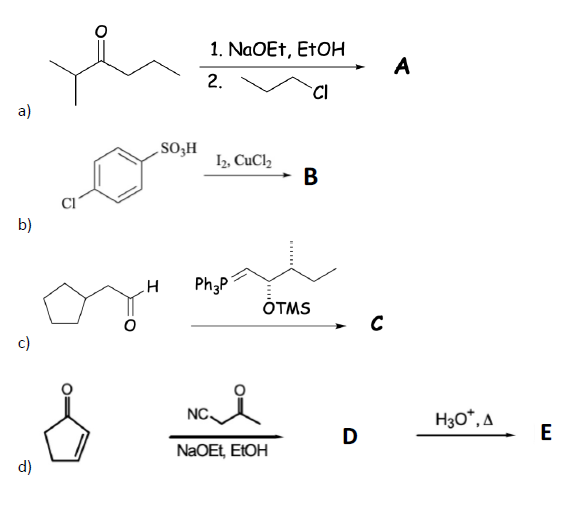 Solved 1. NaOET, ETOH 2. CI A a) SO3H 12, CuCl2 B b) Н. Php | Chegg.com