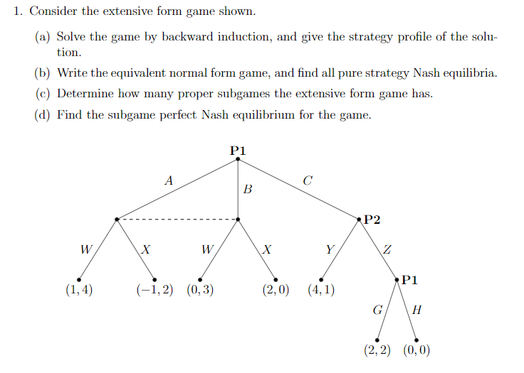 1. Consider the extensive form game shown (a) Solve | Chegg.com