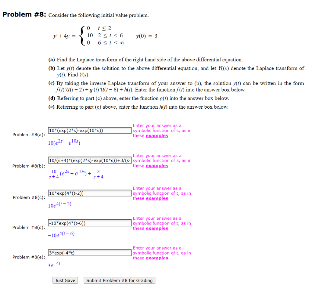 Solved Problem \#8: Consider the following initial value | Chegg.com