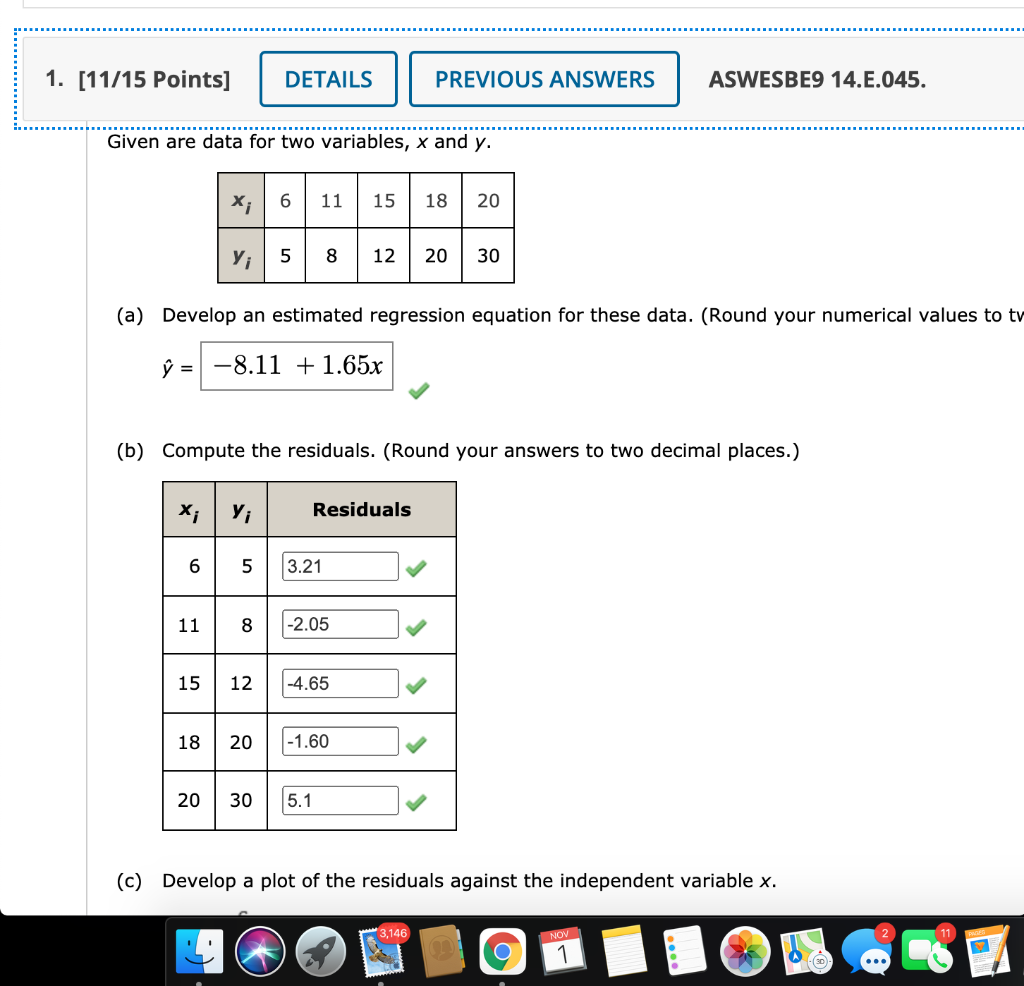 Solved 1. [11/15 Points] DETAILS PREVIOUS ANSWERS ASWESBE9 | Chegg.com