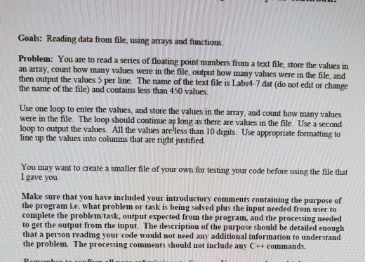 Solved Goals: Reading data from file, using arrays and | Chegg.com