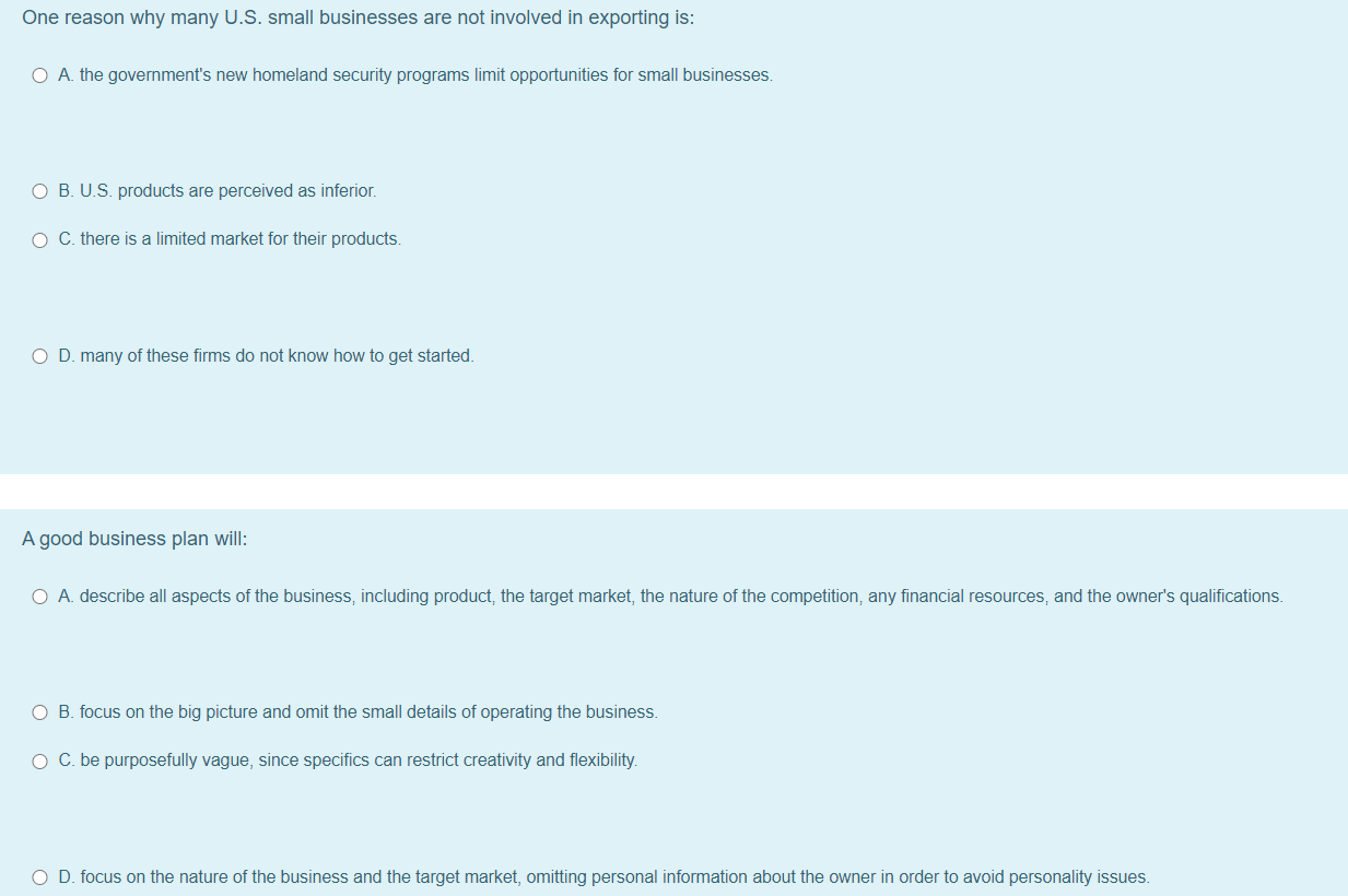 Solved One reason why many U.S. small businesses are not | Chegg.com