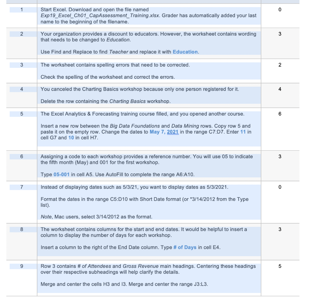 Solved 1 0 Start Excel. Download and open the file named | Chegg.com