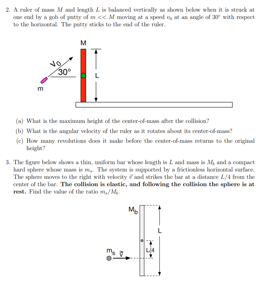 Solved 2. A ruler of mass M and length L is balanced | Chegg.com