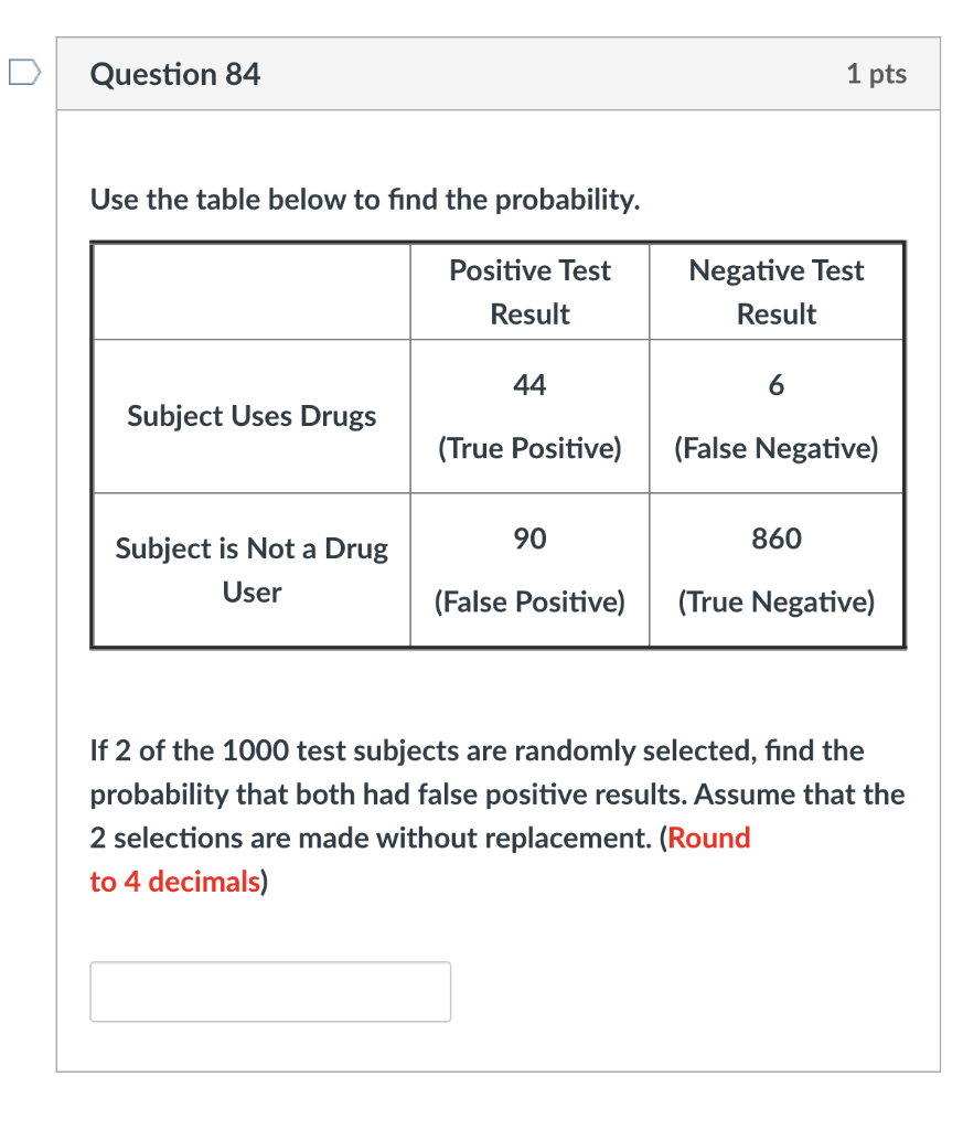 Solved Question 84 1 pts Use the table below to find the | Chegg.com