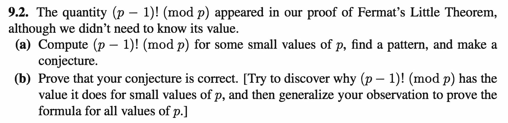 Solved 9.2. The quantity (p−1)!(modp) appeared in our proof | Chegg.com