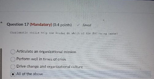 Solved Question 17 (Mandatory) ( 0.4 ﻿points)Charienatic | Chegg.com
