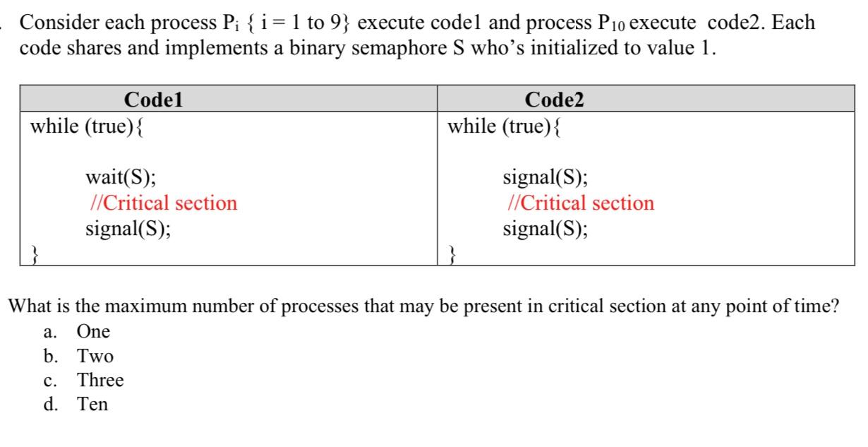 Solved Consider each process P; {i=1 to 9} execute codel and | Chegg.com