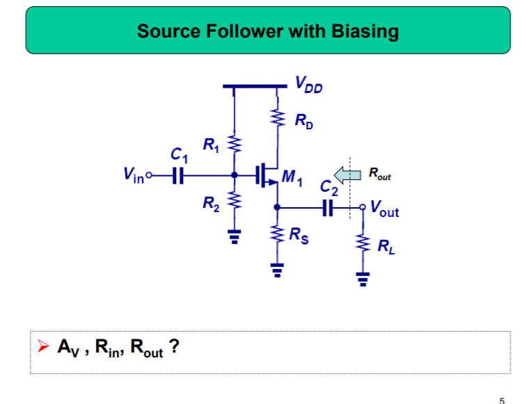 Solved Source Follower with Biasing Rout out RL 2 R2 Av, | Chegg.com