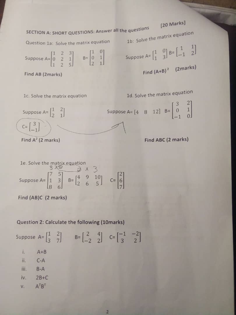 Solved Question 1a: Solve the matrix equation1b: Solve the | Chegg.com