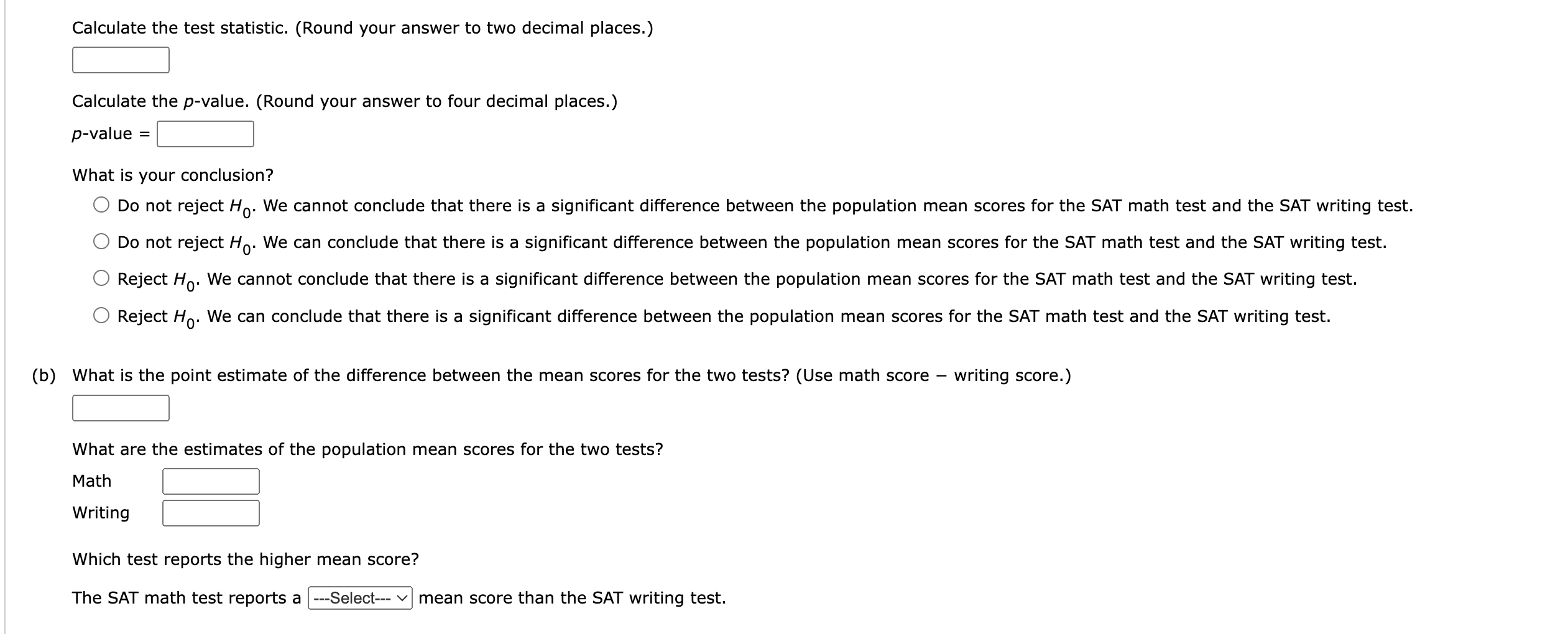 Solved Calculate The Test Statistic Round Your Answer To