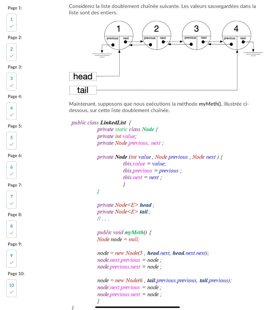 Solved Page 1: Considérez la liste doublement chaînée | Chegg.com