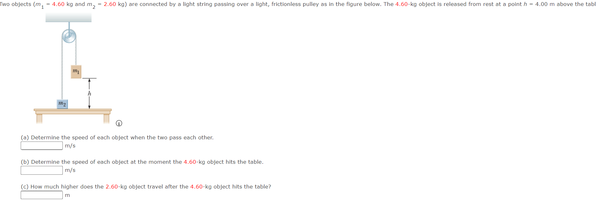 Solved Two objects (m 1 = 4.60 kg and m2 = 2.60 kg) are | Chegg.com