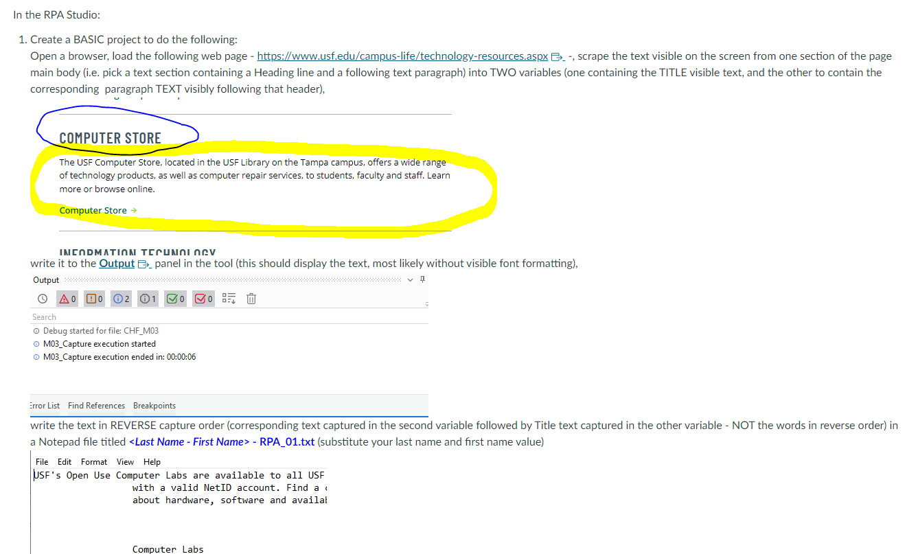 Solved In the RPA Studio: 1. Create a BASIC project to do | Chegg.com