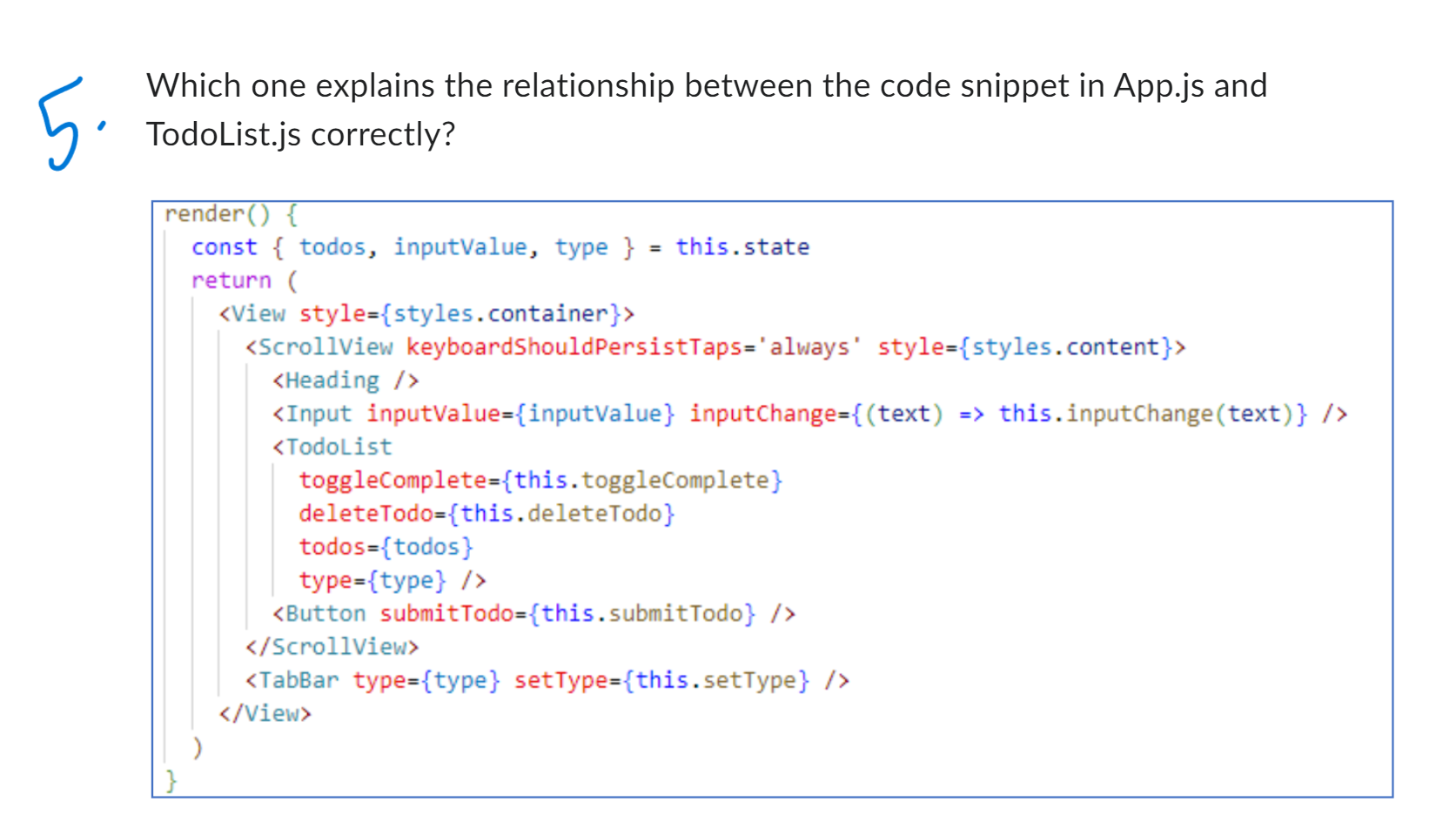 Solved const TabBar =({ setType, type })⇒( View style ={ | Chegg.com