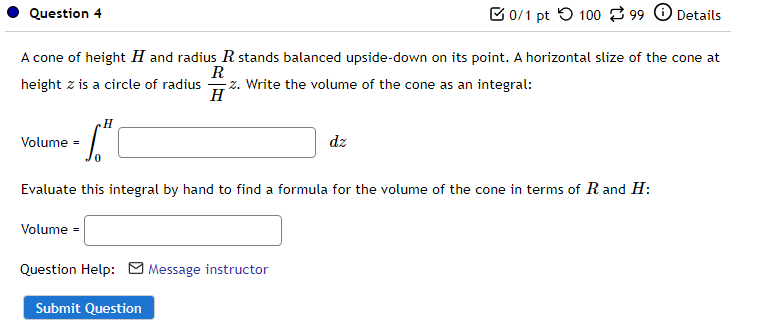 Solved A cone of height H and radius R stands balanced | Chegg.com