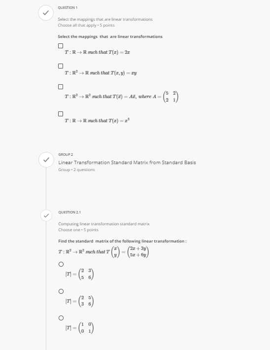 Solved QUESTION 1 Select the mappings that are linear | Chegg.com