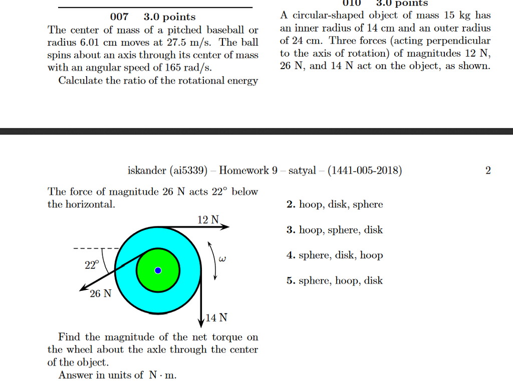 Solved 010 3.0 points A circular-shaped object of mass 15 kg | Chegg.com