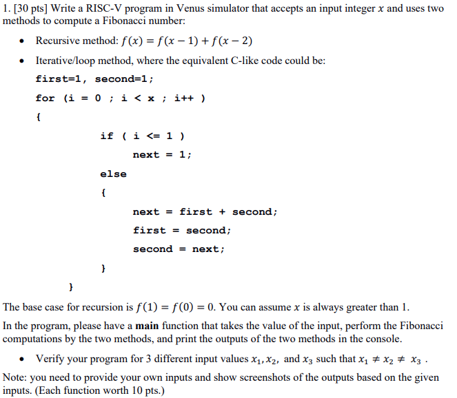 1. [30 pts] Write a RISC-V program in Venus simulator | Chegg.com