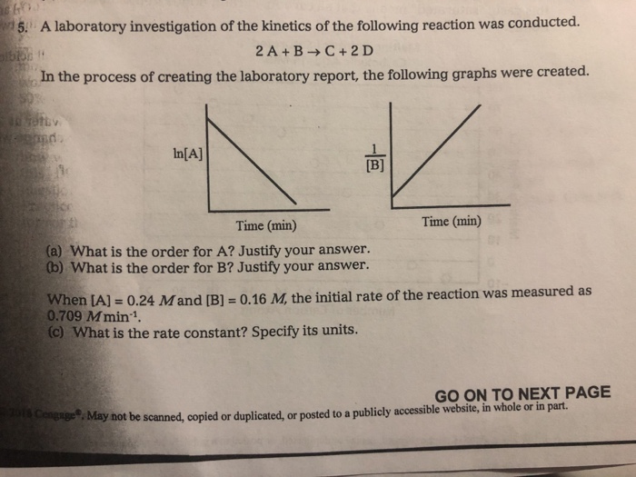 Solved 5. A laboratory investigation of the kinetics of the | Chegg.com